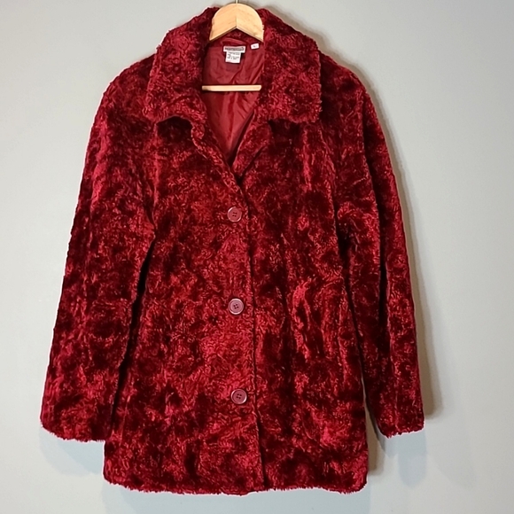 Newport News | Jackets & Coats | Cherry Red Faux Fur Teddy Coat Jacket ...